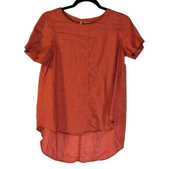 Magaschoni | Tops | Magaschoni Rust 0 Linen Asymmetrical Short Sleeve ...